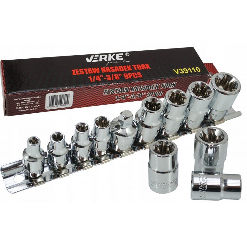 ZESTAW NASADEK TORX 1/4"-3/8" 9 EL VERKE PREMIUM LINE - Verke